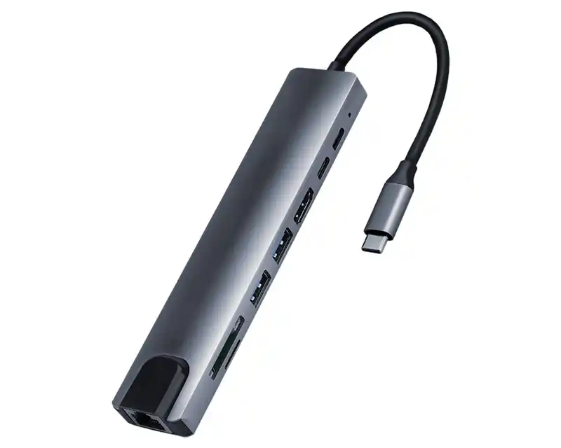 Adapter konverter Tip C- HDMI/2xUSB 3.0/TF/SD/2xTip C/RJ45 Linkom