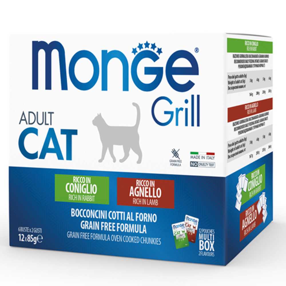 Monge Grill Cat Mix sos za mačke Adult - Zečetina i jagjetina 12x85g