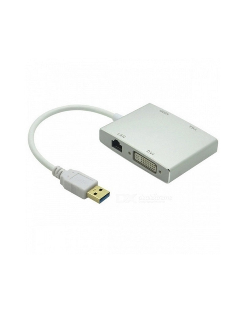 FAST ASIA Adapter-konvertor USB 3.0 na HDMI + VGA+DVI + RJ45