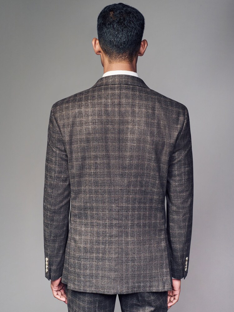 Brown Slim Fit Brushed Check Suit Jacket