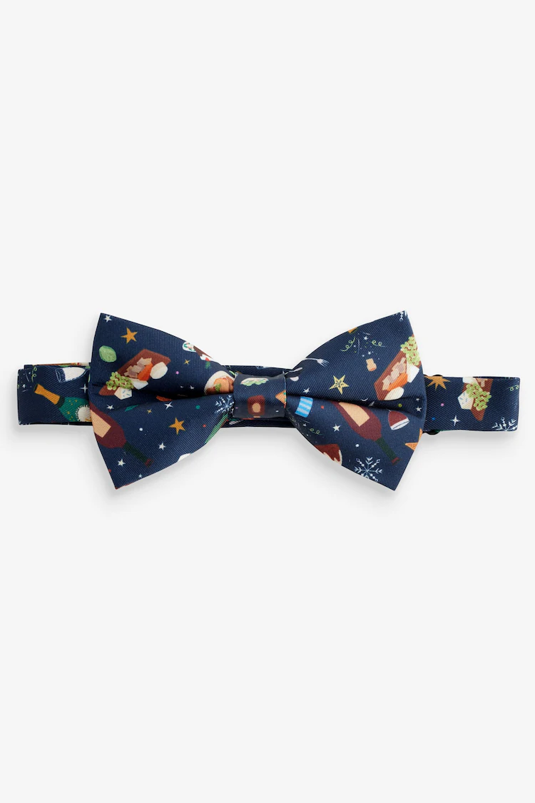 Navy Blue Christmas Design Ready Tied Bow Tie