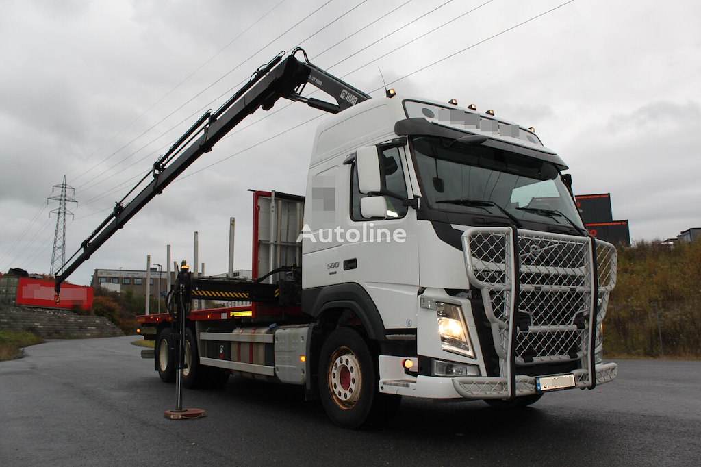 Volvo FM 500 *6x2 *crane HIAB 12t/m *ONLY 160hrs! *FULL STEEL *BED 6.5 kamion s ravnom platformom