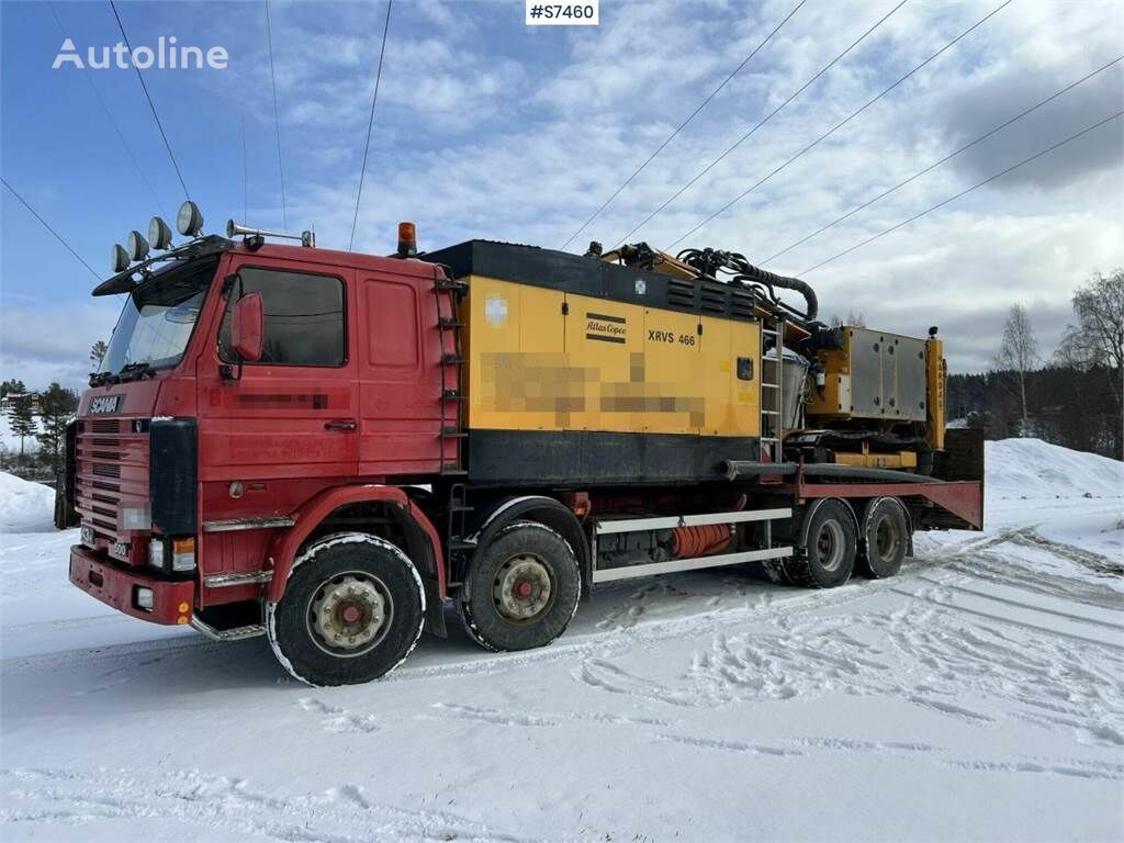 Scania R143 HL 8x2 59 with Atlas Copco XRVS466 compressor kamion šasija