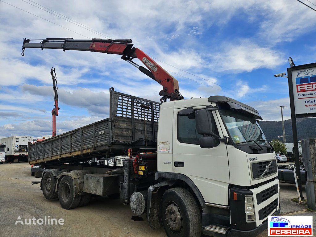 Volvo FM 380 6x2 basculante trilateral grua palfinguer kiper