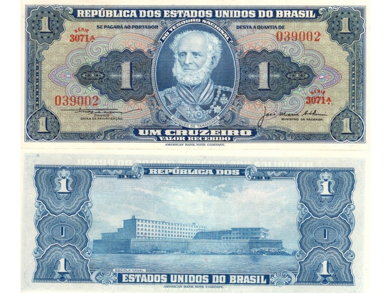 BRAZIL 1 Cruzeiro 1954 UNC, P-150