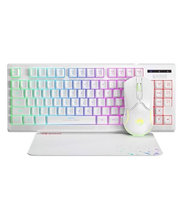 MARVO CM310 TASTATURA+MIŠ+PODLOGA ZA MIŠ Beli gejming set