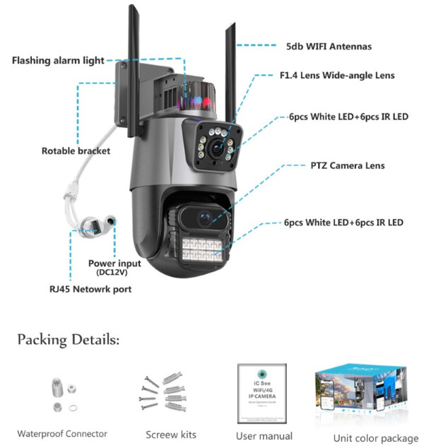 Kamera WiFi Double, 6mpix, microSD, voice, IP6MP-EP11-QQ