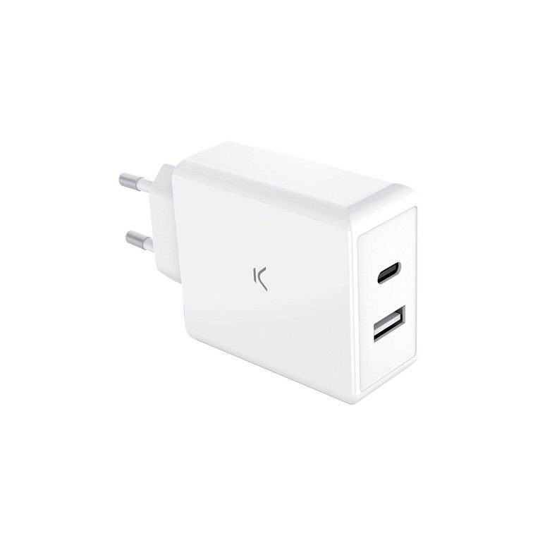 KSIX BXCDC65DGAN ULTRA BRZI ZIDNI Punjač 65W DUAL USB A+USB C KONEKTORI, BELI