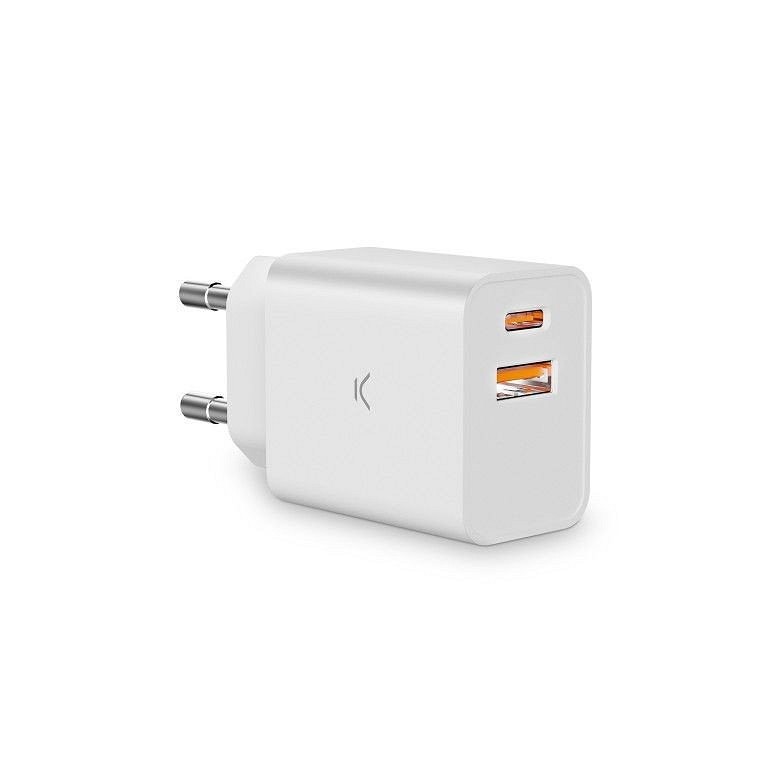 KSIX BXCDC30D ZIDNI Punjač 30W DUAL USB A+USB C KONEKTORI, BELI