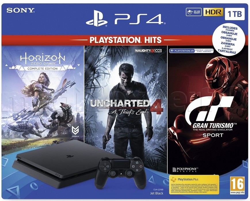 SONY PS4 Slim CUH-2216B JET BLACK SA 3 IGRICE