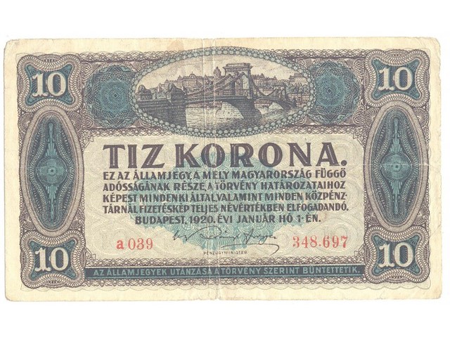 Madjarska 10 korona 1920