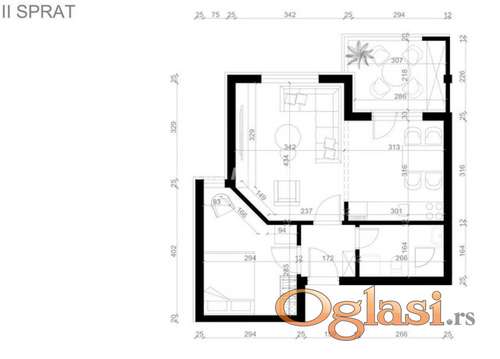 Adice- Dvosoban stan 44 m2 sa Gratis Velikom Terasom od 46 m2 iznad stana sa Pogledom-povrat Pdv-065/385 8880