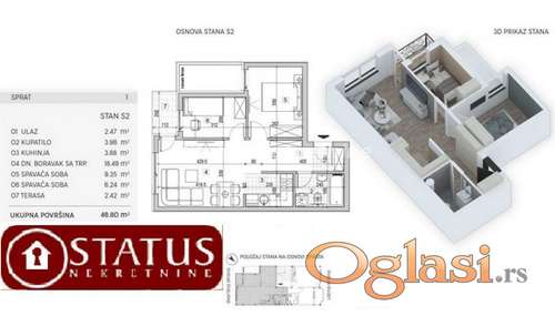 Adice- Dvoiposoban stan 71 m2 u Pogodnom kraju-povrat PDV-065/385 8880