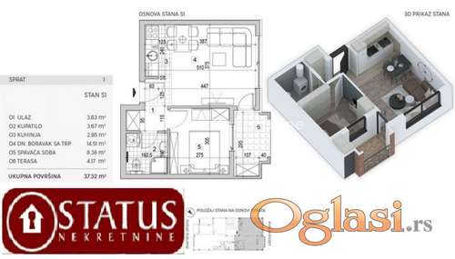 Adice-Pogodan Nov Jednoiposoban stan 50 m2 u mirnom kraju-povrat PDV-065/385 8880