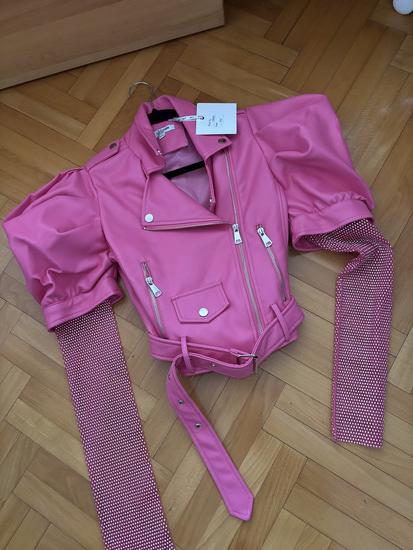 NOVA Pink kozna jakna sa cirkon rukavima