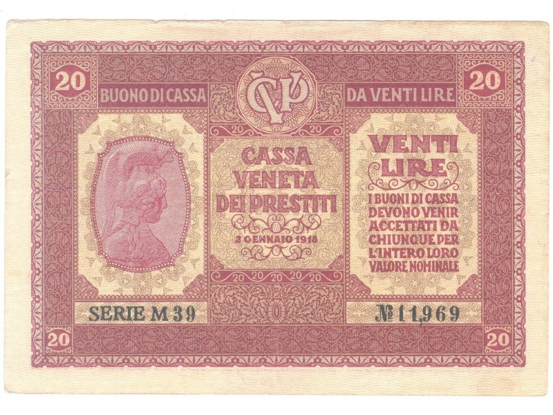 Italija Cassa Veneta 20 lire 1918