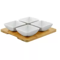 Dajar Porcelanski set 4 četvrtaste činije sa daskom od bambusa DJ45577