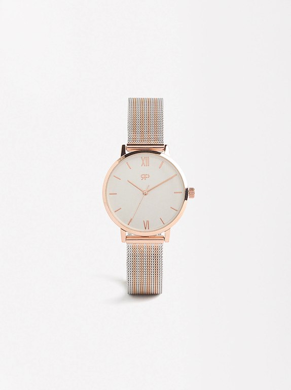 Watch With Bicolour Stainless Steel Mesh Bracelet