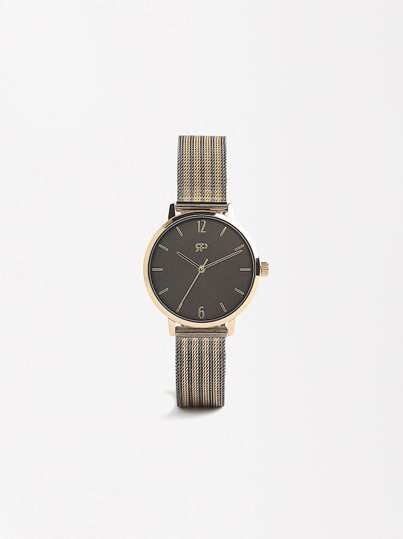 Watch With Bicolour Stainless Steel Mesh Bracelet