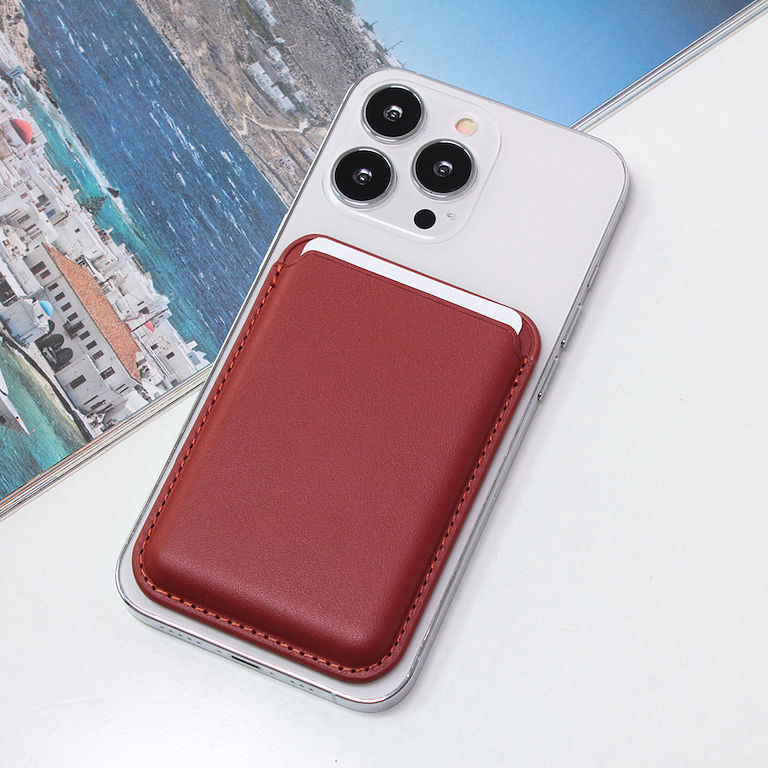 Zastitna maska (futrola) Leather Magsafe Pocket - iPhone 14 bordo