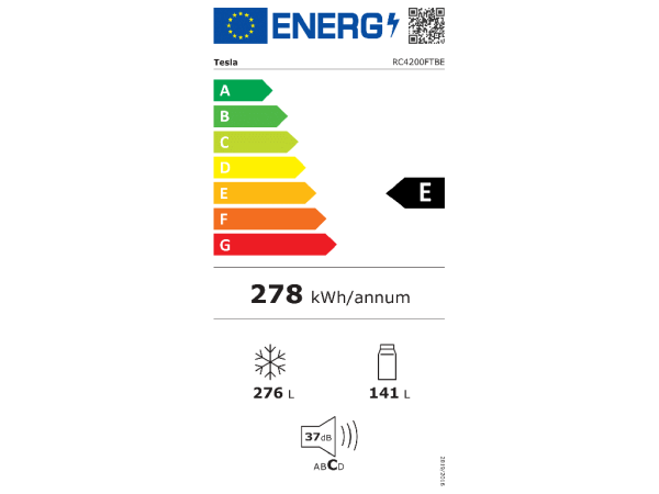 Frižider TESLA RC4200FTBE kombinovani Total NO Frost E67x70,3x185crna' ( 'RC4200FTBE' )