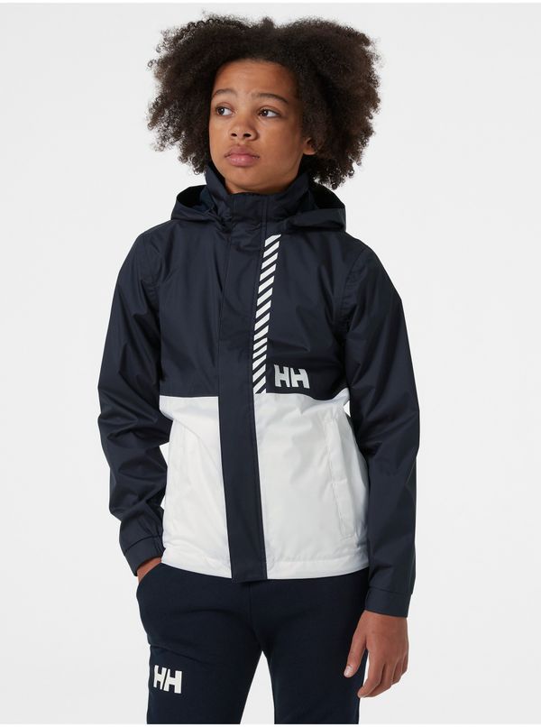 WHITE-BLUE CHILDREN'S WATERPROOF JACKET WITH HOOD HELLY HANSEN - UNISEX