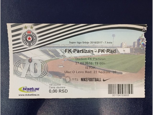 FUDBAL: PARTIZAN - RAD 27.08.2016