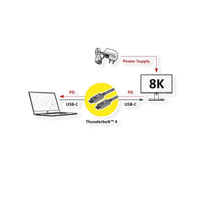 ROLINE Thunderbolt 4 Cable 40Gbit/s 100W C-C M/M passive crna 0.80 m