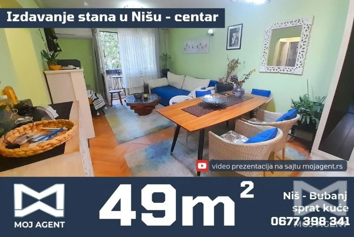 Izdavanje, jednosoban stan, 49m2, Centar, Niš