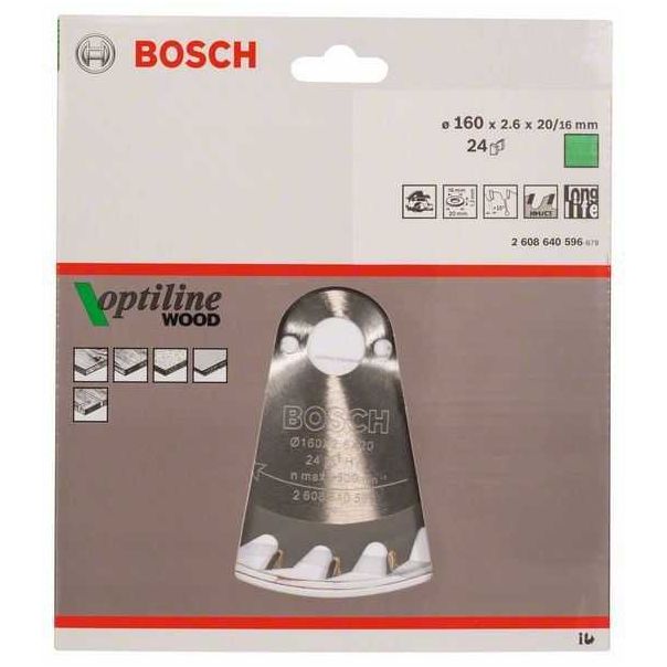 BOSCH List kružne testere Optiline Wood 160x20/16 x 2.6 mm