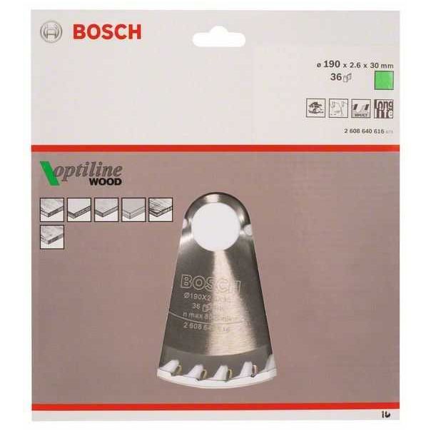 BOSCH List kružne testere Optiline Wood 190x30x2,6 mm, 36