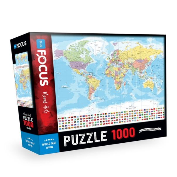 BLUE FOCUS Puzzle Mapa sveta – 1.000 delova