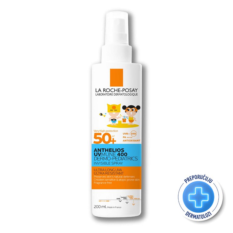 La Roche-Posay ANTHELIOS UVMUNE 400 DERMO – PEDIATRICS Nevidljivi sprej za zaštitu od sunca za decu SPF50+, 200 ml