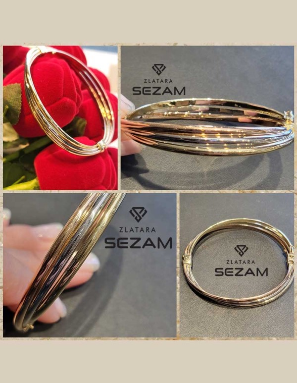 Narukvica u kombinaciji žutog, belog i roze zlata