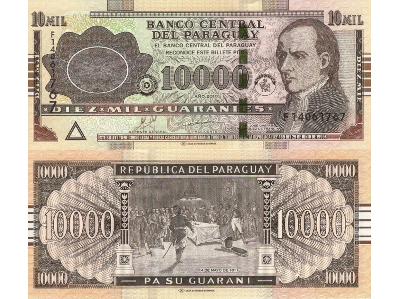 PARAGUAY Paragvaj 10000 Guaranies 2010 UNC , P-224