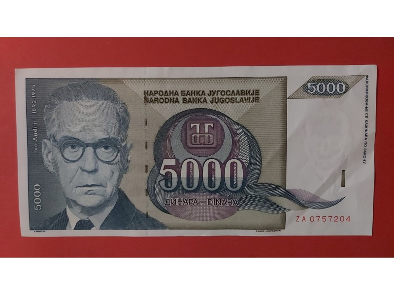 ZA 5.000 dinara 1992 god SRJ Vf