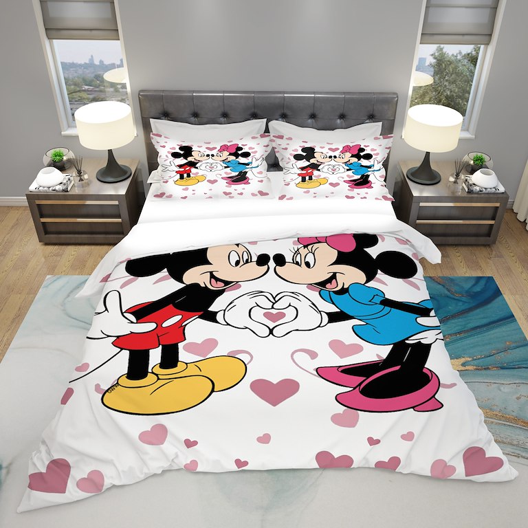 3D-POSTELJINA-Mickey and Minnie srca