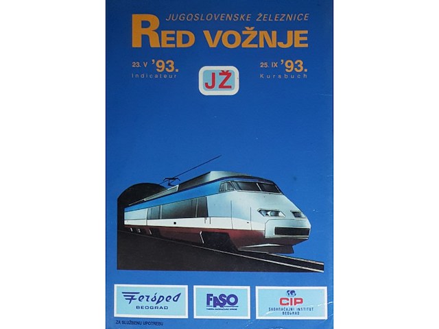 Red Vožnje `JUGOSLOVENSKE ŽELEZNICE` 1993