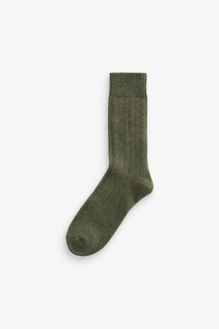 Khaki Green/Grey 2 Pack Signature Lambswool with Cashmere Blend Socks