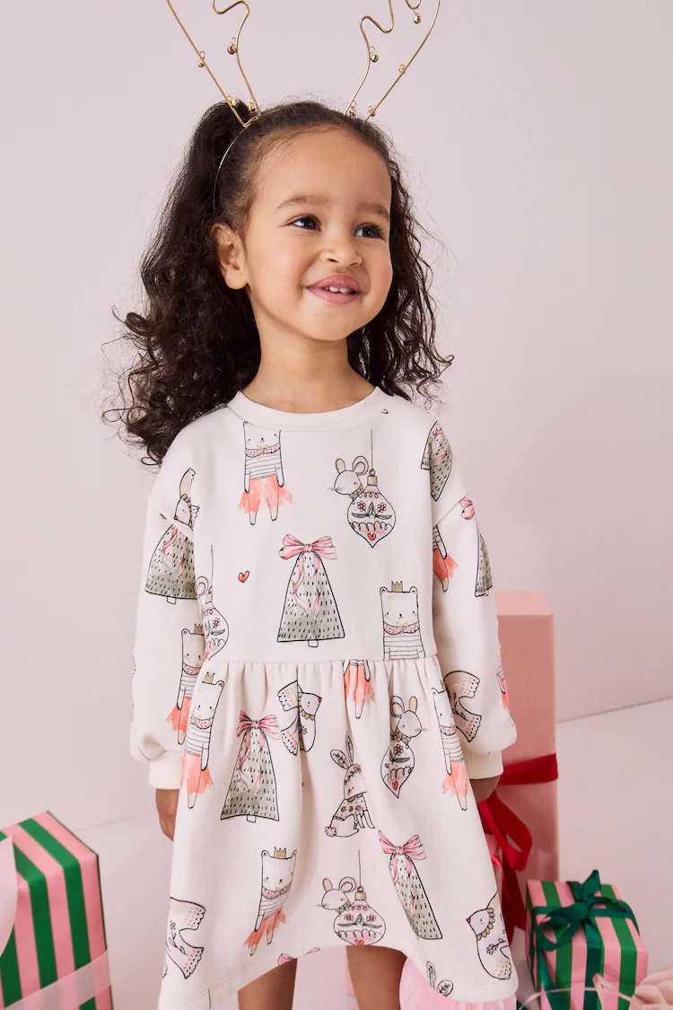 Cream Christmas Sweat Dress (3mths-7yrs)