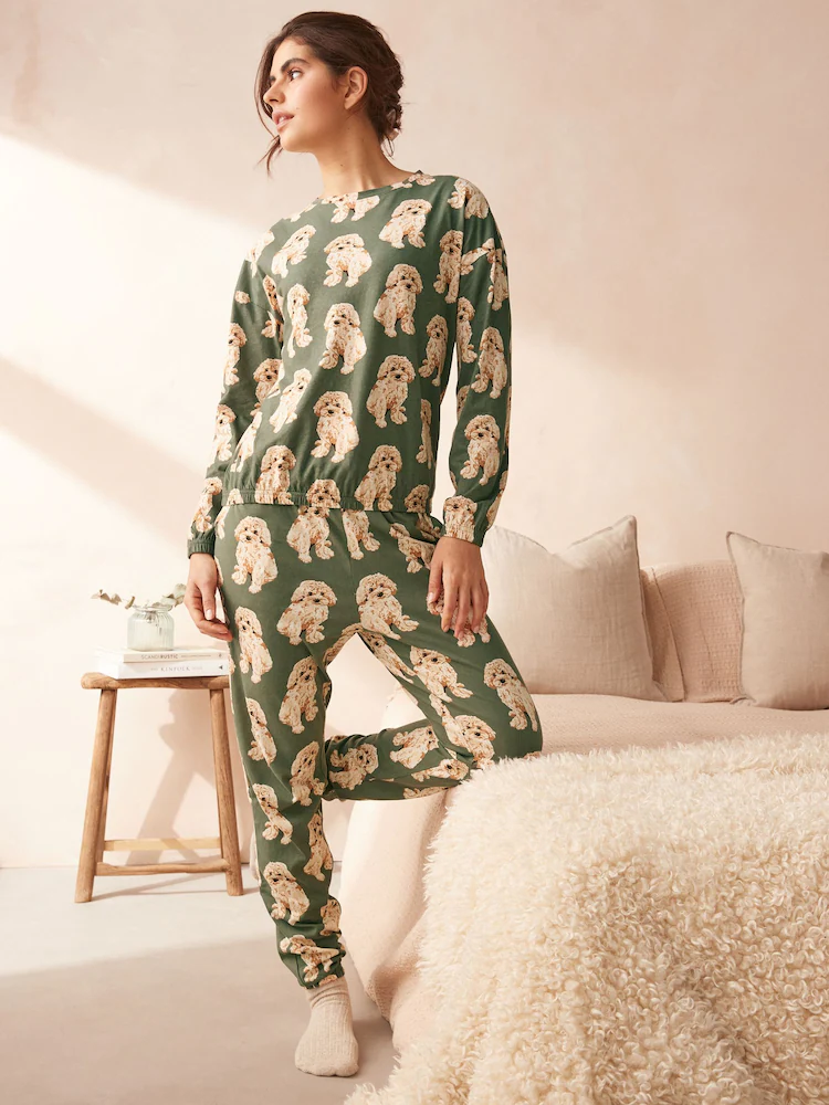 Sage Green Charlie The Cockapoo 100% Cotton Long Sleeve Pyjamas