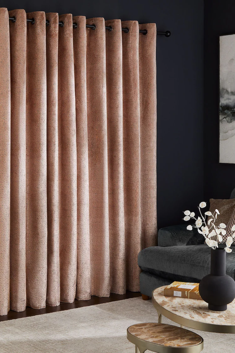 Blush Pink Collection Luxe Heavyweight Cut Velvet Eyelet Lined Curtains