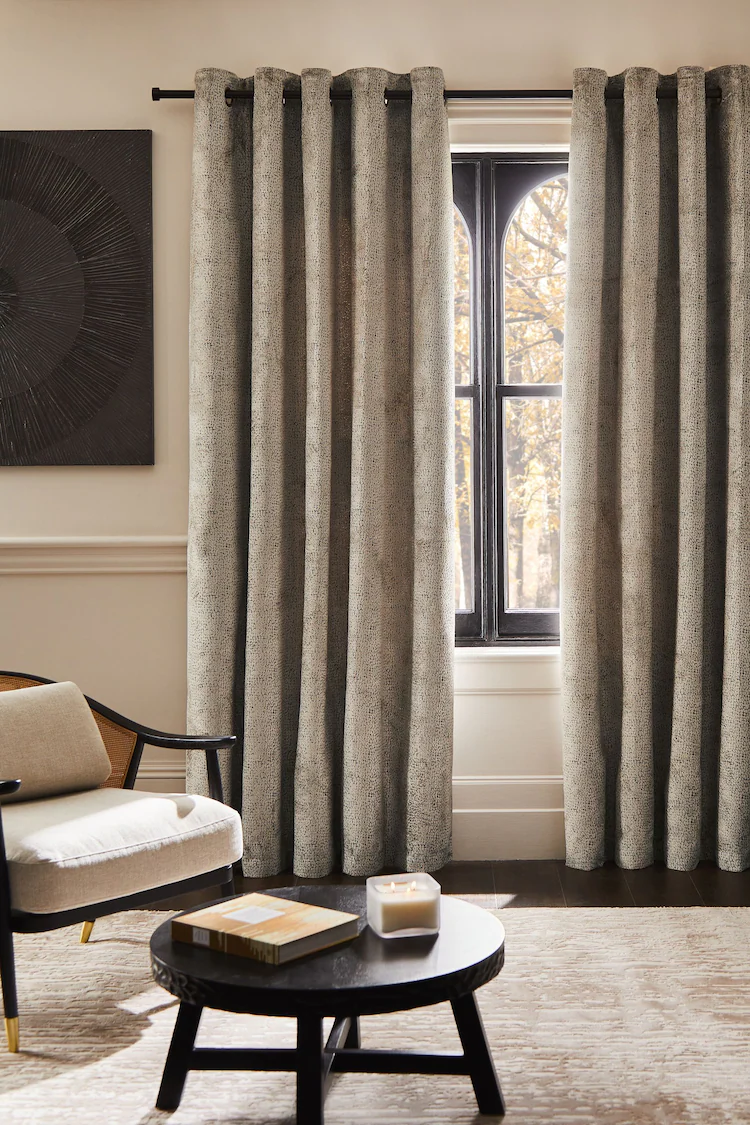 Champagne Gold Collection Luxe Heavyweight Cut Velvet Eyelet Lined Curtains