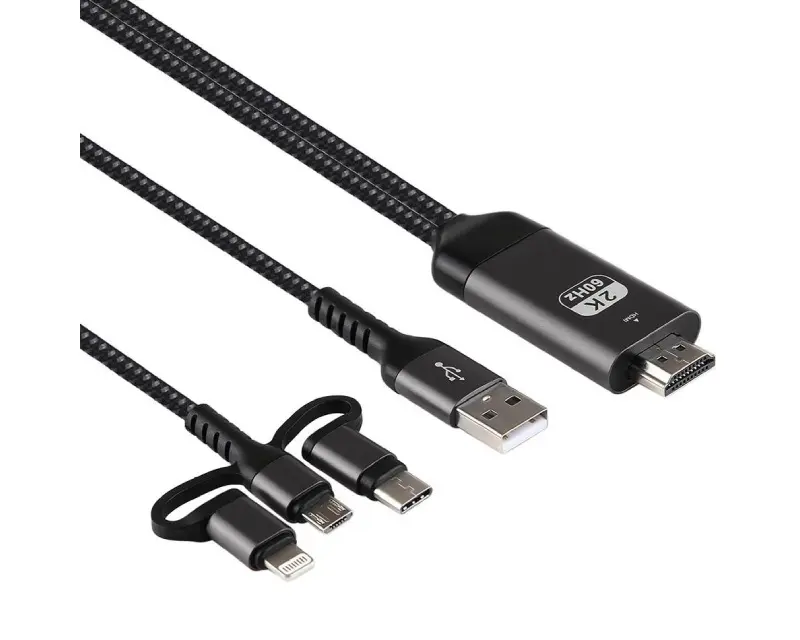 FAST ASIA Kabl HDMI 2K Micro+Tip C+Iphone 2m crni