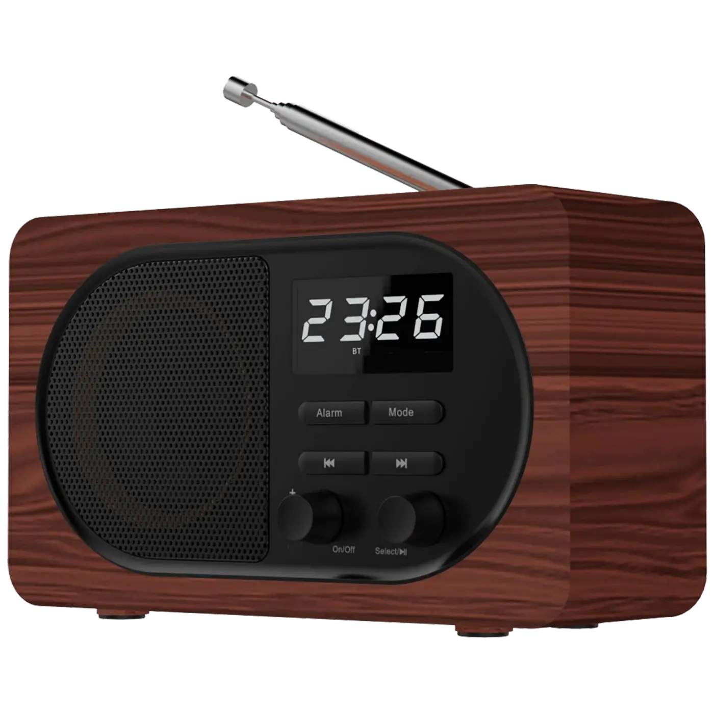 MEANIT Zvučnik, Bluetooth povezivanje, Radio, Alarm, Sat, 5W, Braon