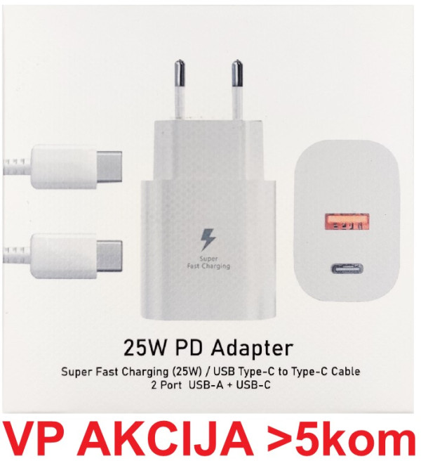 NPA-AC44 ** Gembird QC3.0 brzi punjac USB-A+ USB-C, + kabl USB-C, 25W DC 5V/3A ili 9V/2,77A (679)