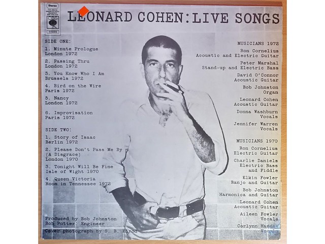 LP LEONARD COHEN - Live Songs (1975) PERFEKTNA