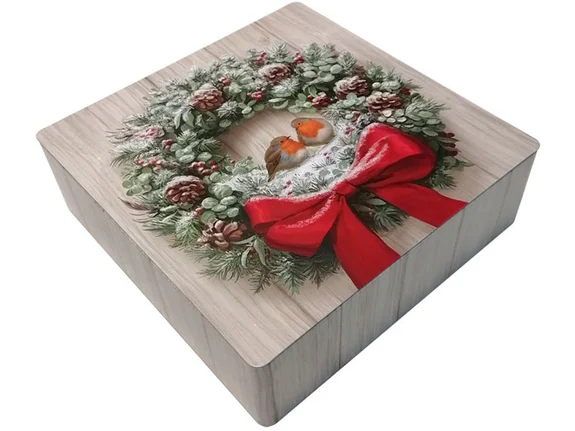Viter Novogodišnja metalna kutija robin četvrtasta 18x18x5 cm