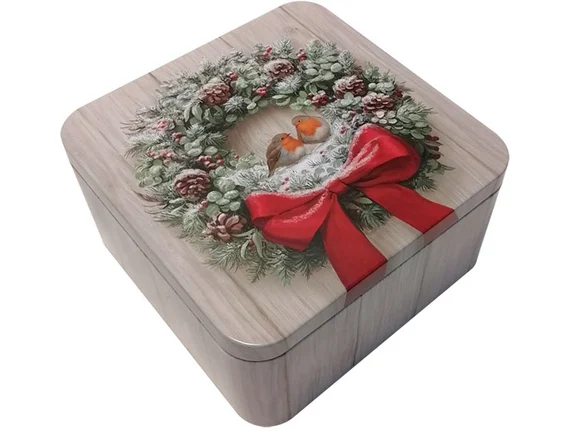 Viter Novogodišnja metalna kutija robin četvrtasta 15x15x7,5 cm