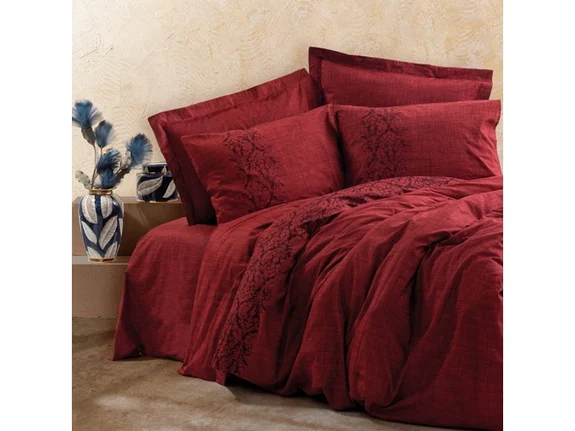 DekorDom Posteljina CB Ranforce Double Plain Line Sooty Bordo